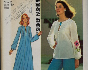 1970s Caftan, Tunic and Bell Bottom Pants Simplicity Pattern 6044 Uncut ...