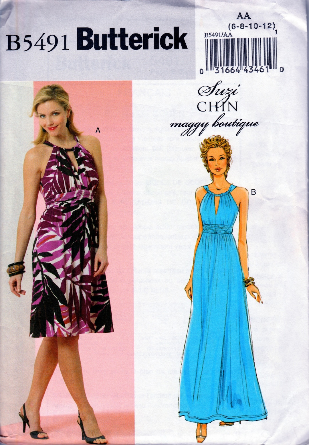 Suzi Chin Sleeveless Dress Butterick 5491 Sewing Pattern - Etsy