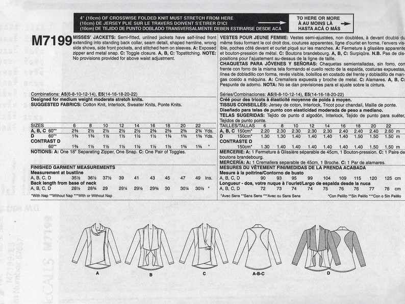 Jacket Set Mccall's 7199 Uncut Pattern - Etsy