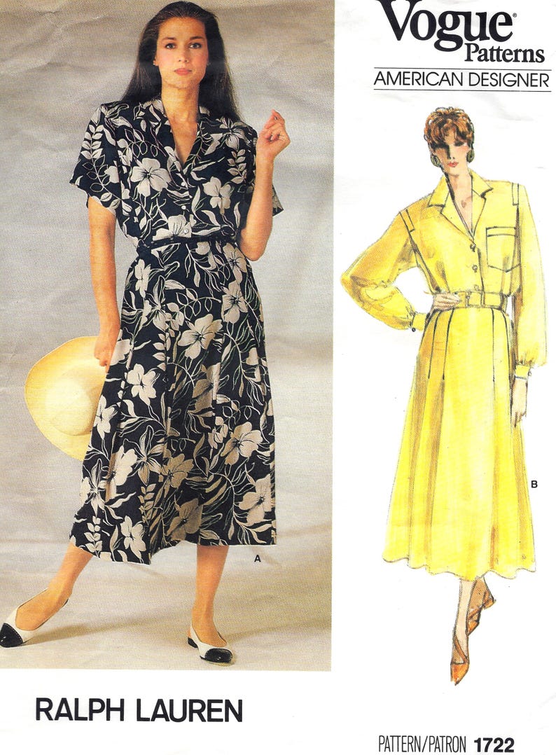 Shirtdress by Ralph Lauren - Vogue 1722 - Uncut Sewing Pattern - Etsy