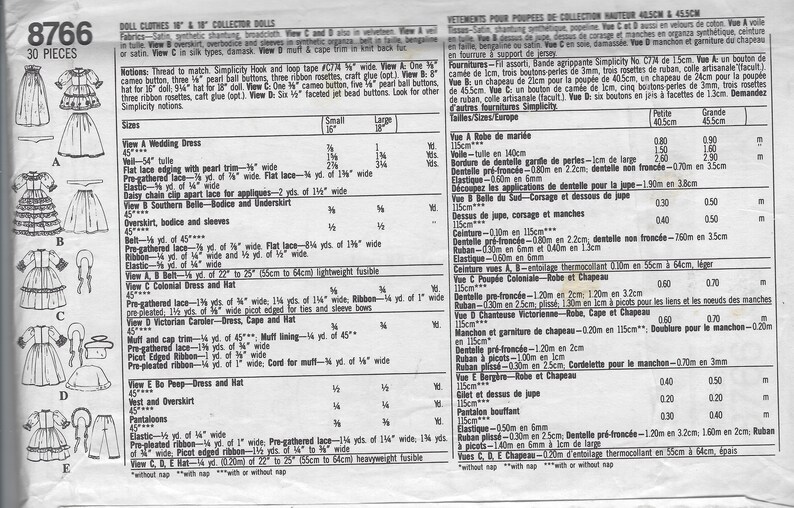 Dresses and Hats for 16 & 18collector Dolls Simplicity 8766 Uncut ...