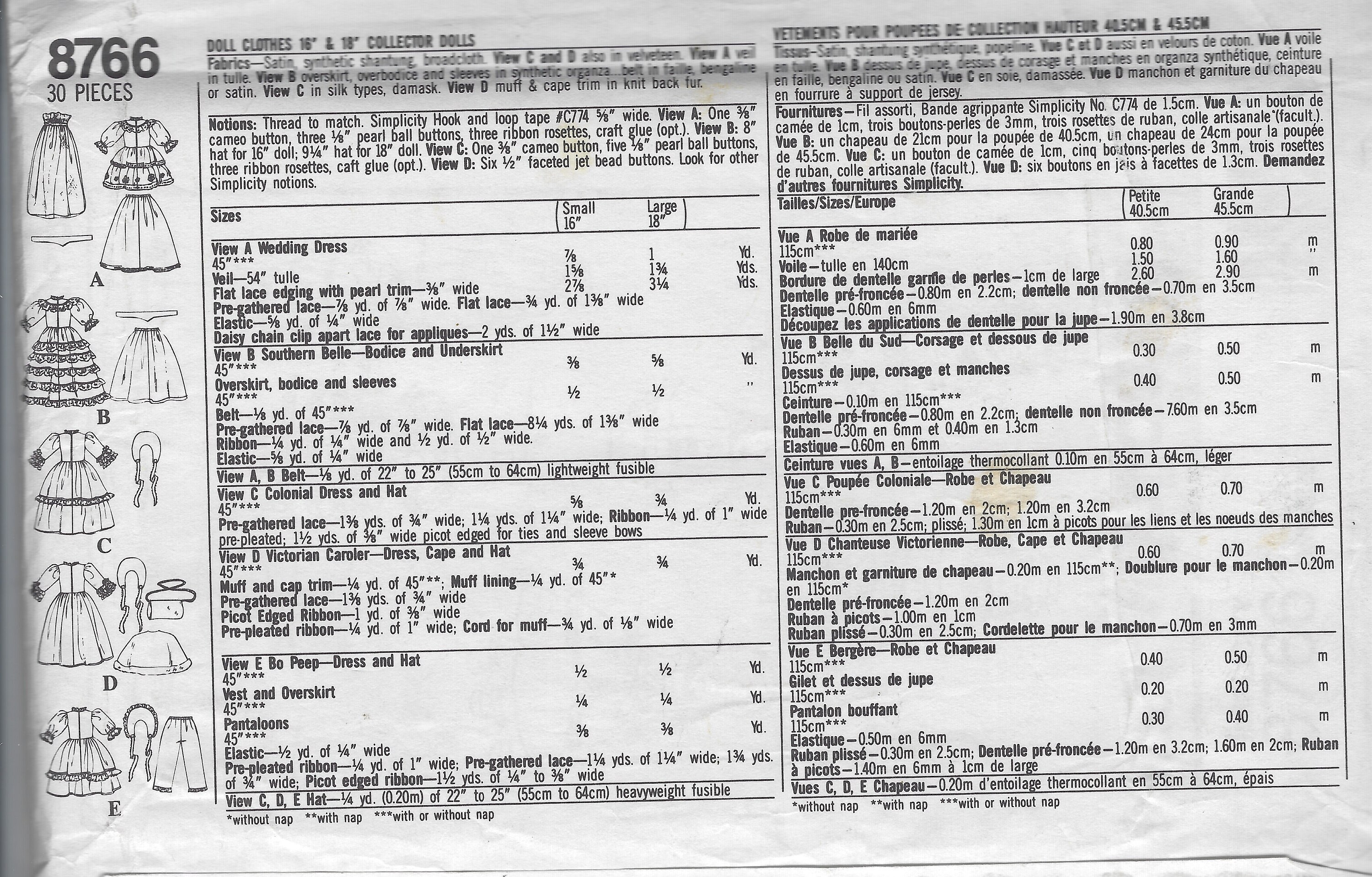 Dresses and Hats for 16 & 18collector Dolls Simplicity 8766 Uncut ...