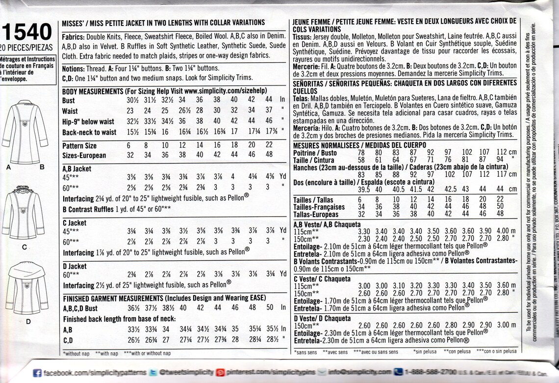 Jacket Set Simplicity 1540 Uncut Pattern - Etsy