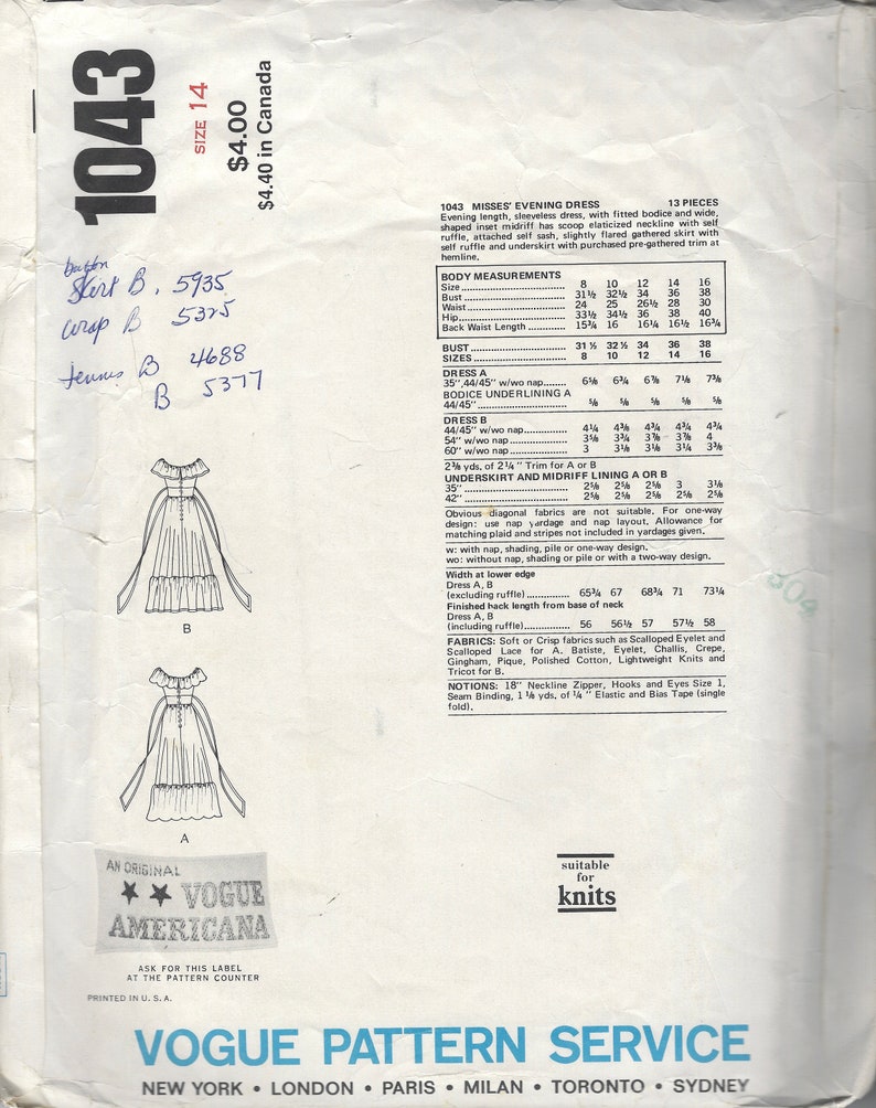 Oscar De La Renta Evening Dress Vogue 1043 Sewing Pattern - Etsy