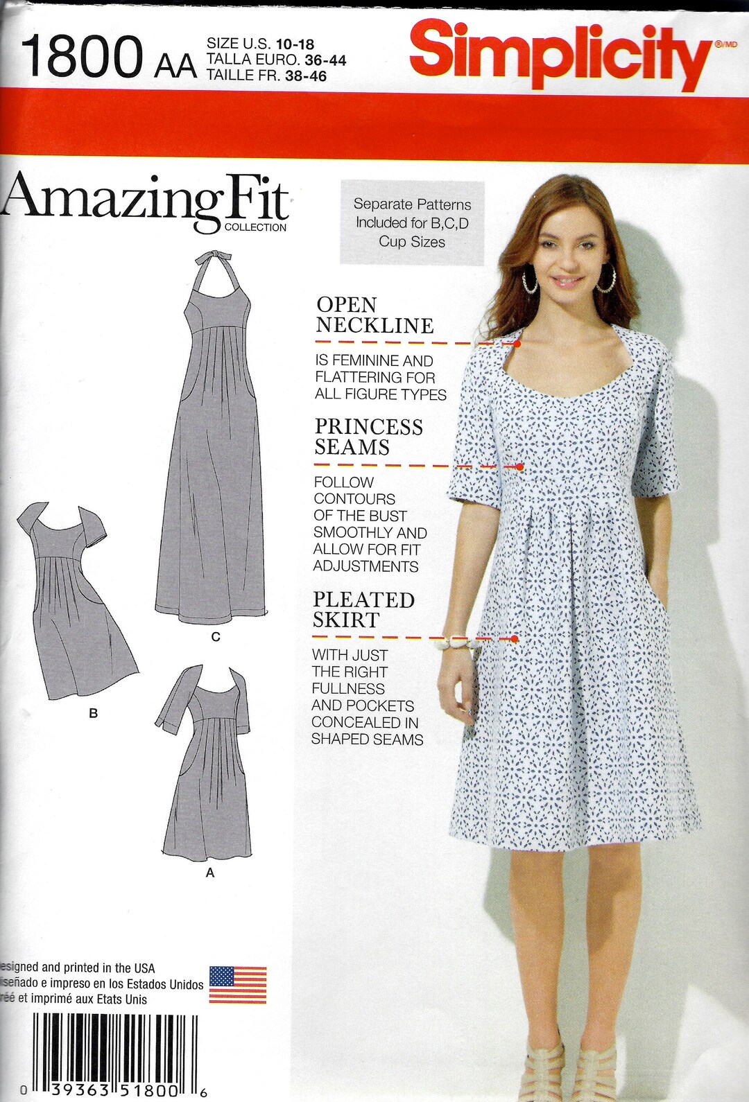 Simplicity 1800 Dresses Cup Sizes B, C, D, DD Sewing Pattern - Etsy