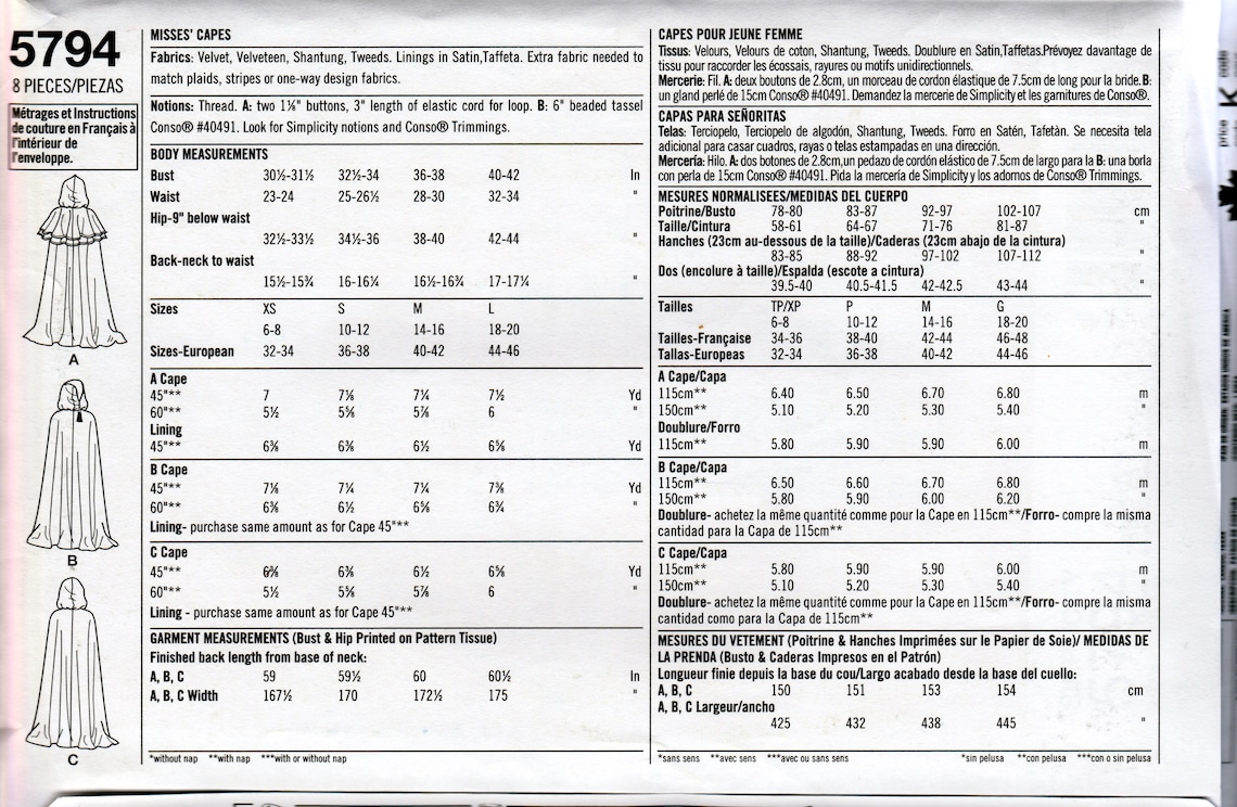 Hooded Cape Set by Teresa Nordstrom Simplicity 5794 Uncut Pattern - Etsy