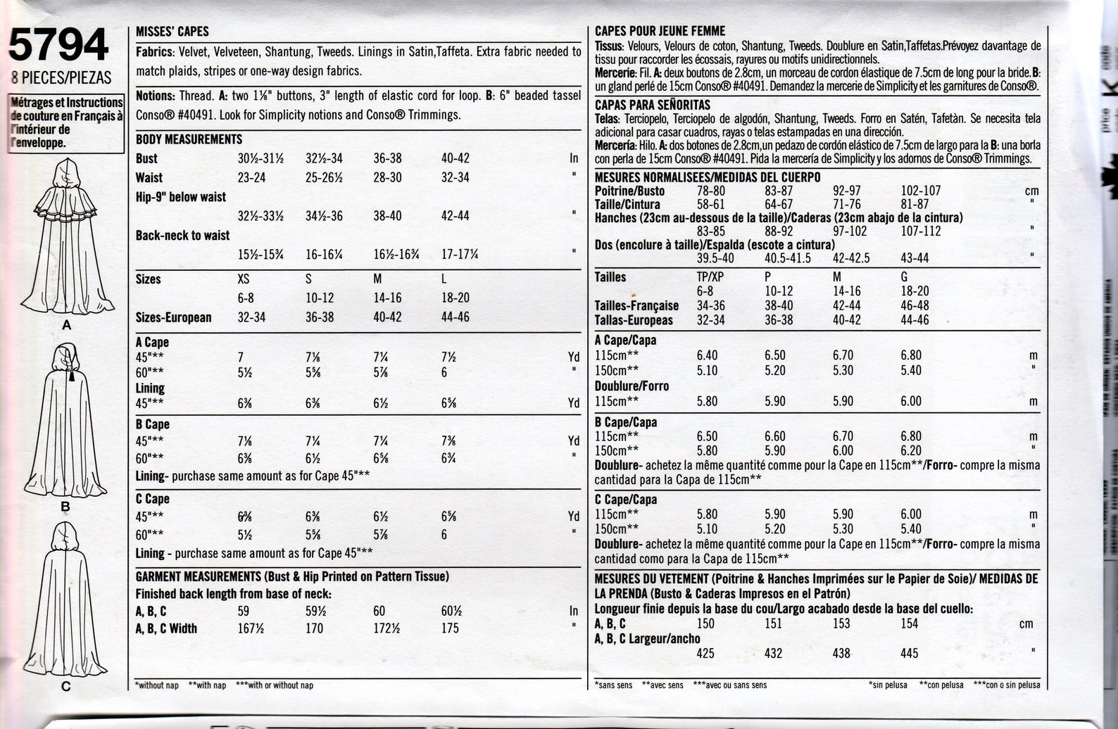 Hooded Cape Set by Teresa Nordstrom - Simplicity 5794 - Uncut Pattern ...