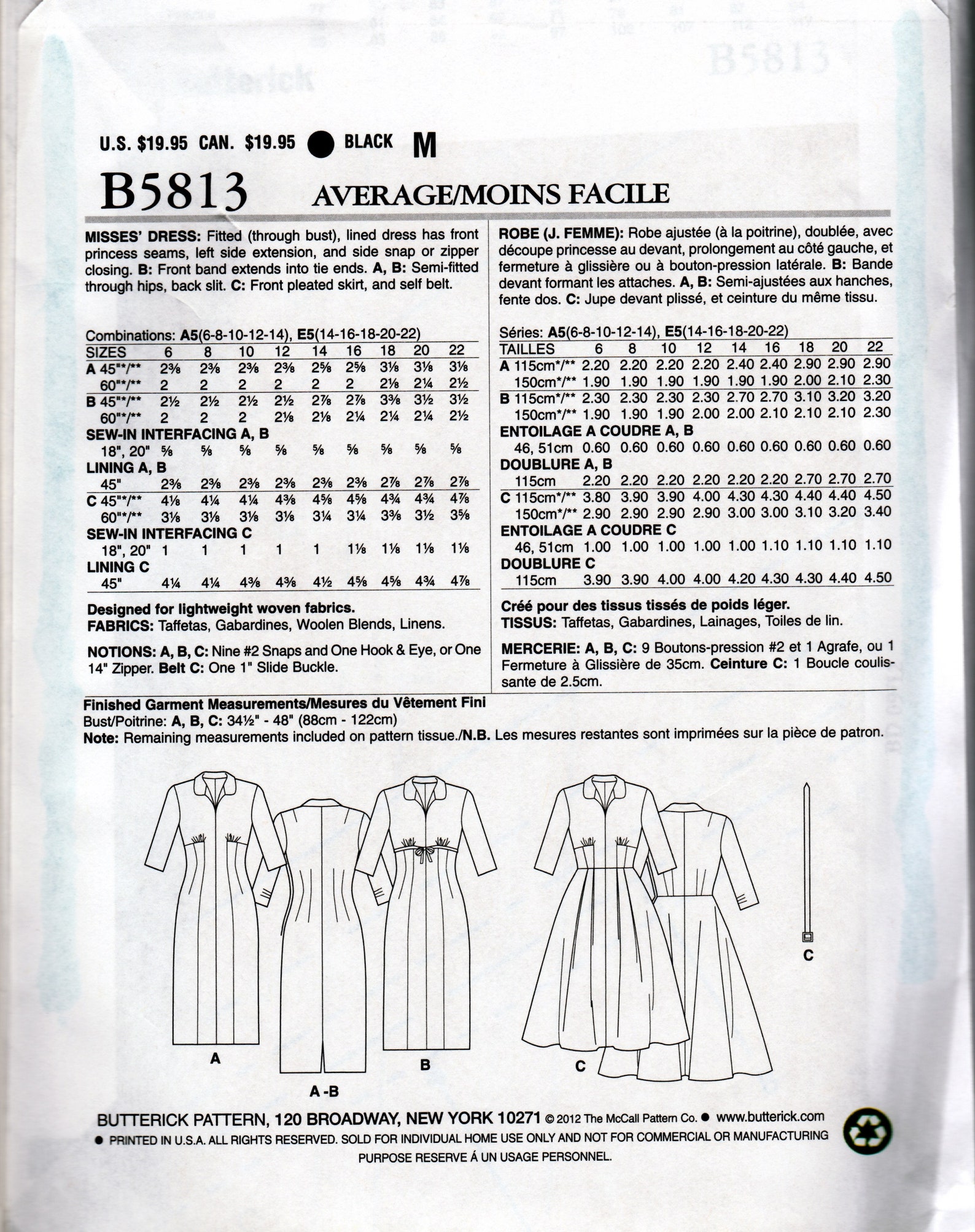 Retro 1956 Dress & Belt Reprint Butterick 5813 Uncut Pattern - Etsy