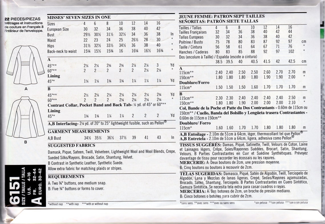 Jackets New Look 6151 Uncut Pattern - Etsy