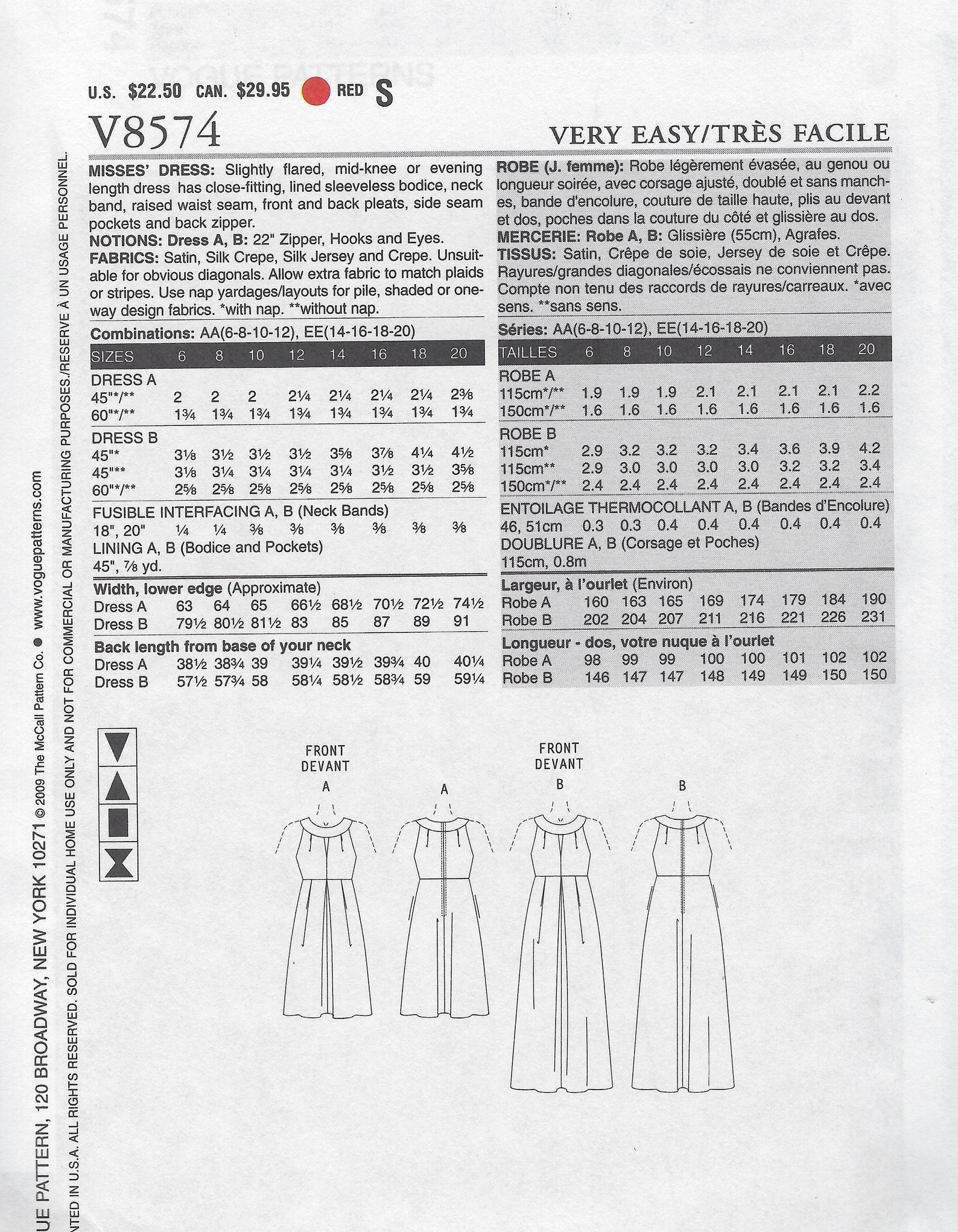 Dresses, Sleeveless Vogue 8574 Uncut Pattern - Etsy