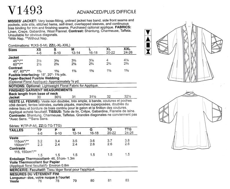 Vogue 1493 Jacket Sewing Pattern by Koos Van Den Akker - Etsy