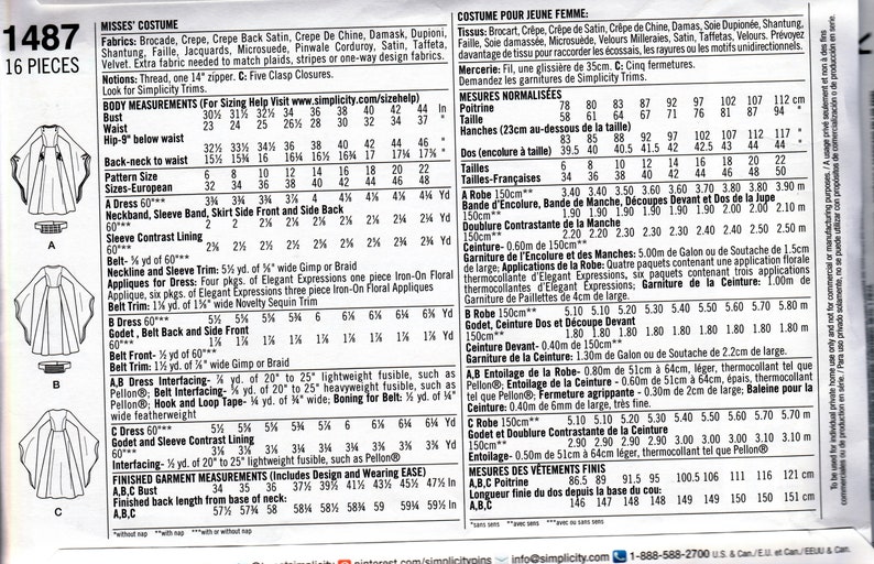 Costume Dresses & Belt by Andrea Schewe Simplicity 1487 Uncut Pattern ...