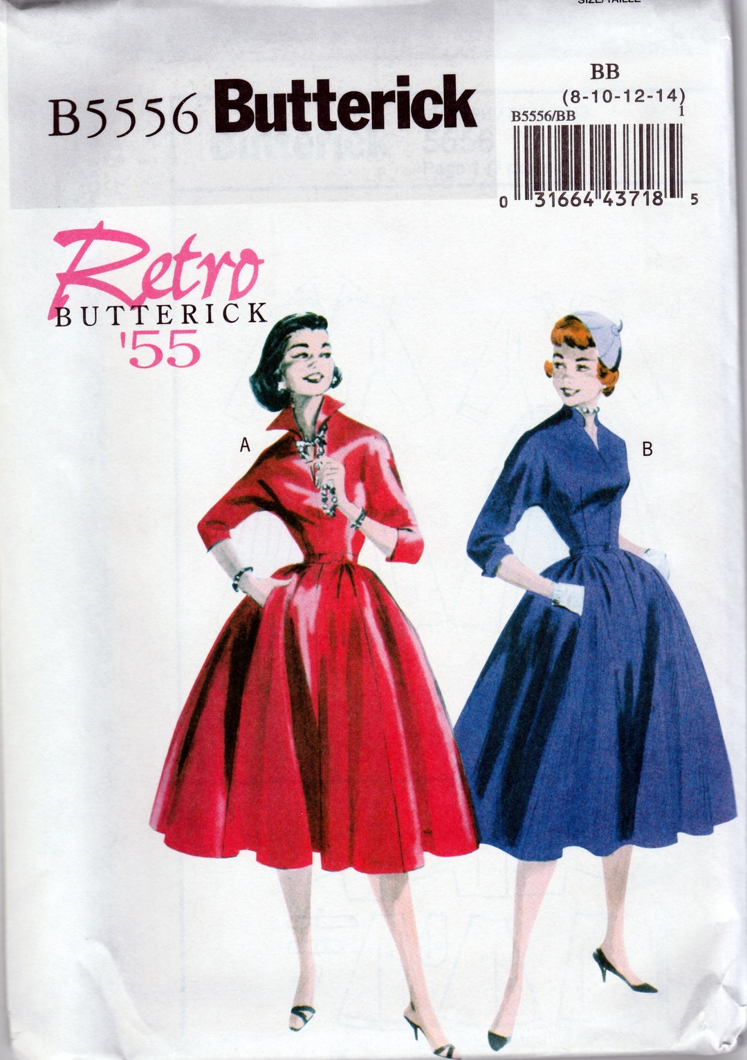 Retro 1955 Dress Flared Skirt & Belt - Butterick 5556 - Uncut Pattern ...