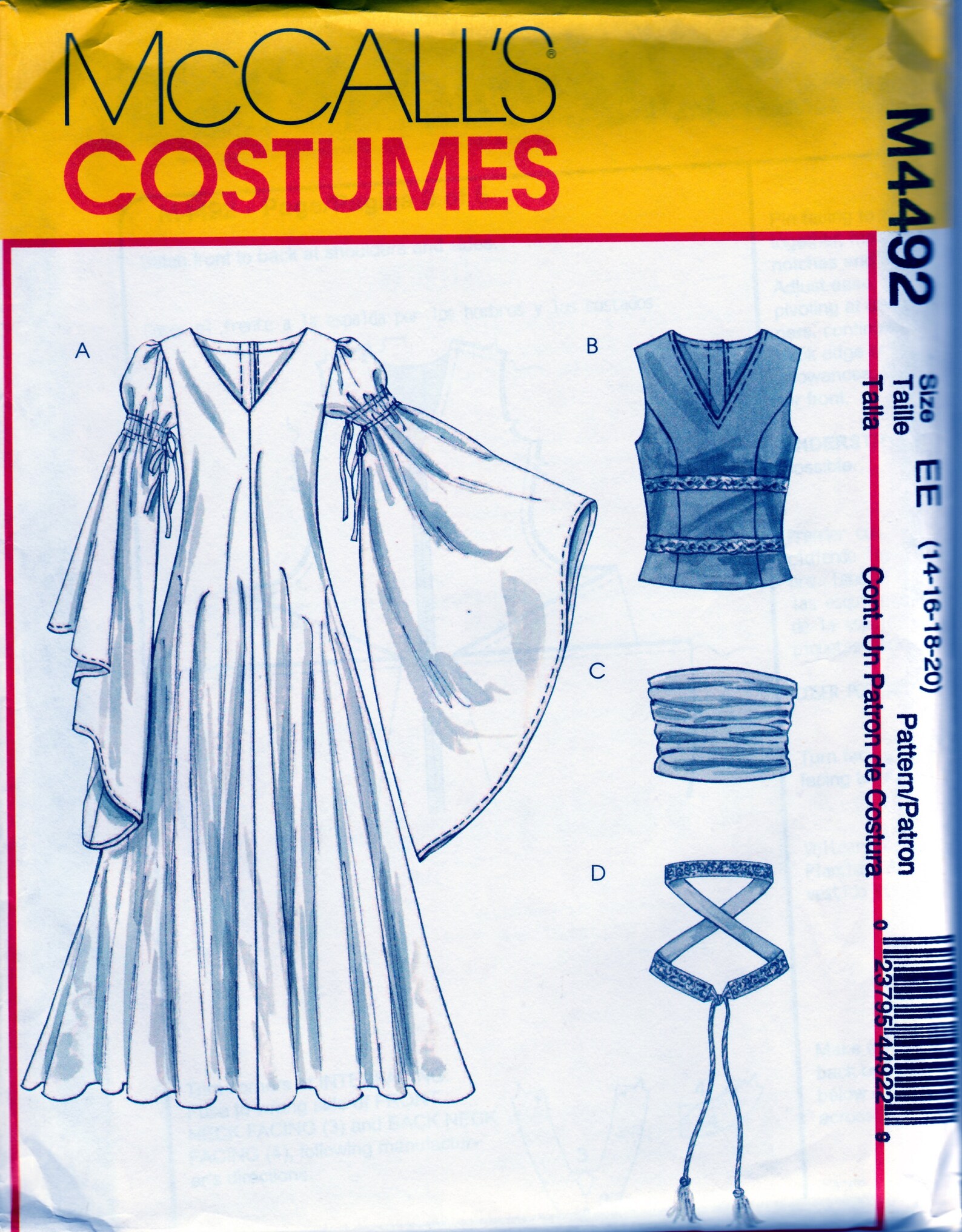 Renaissance Costume Mccall's 4492 Uncut Pattern | Etsy