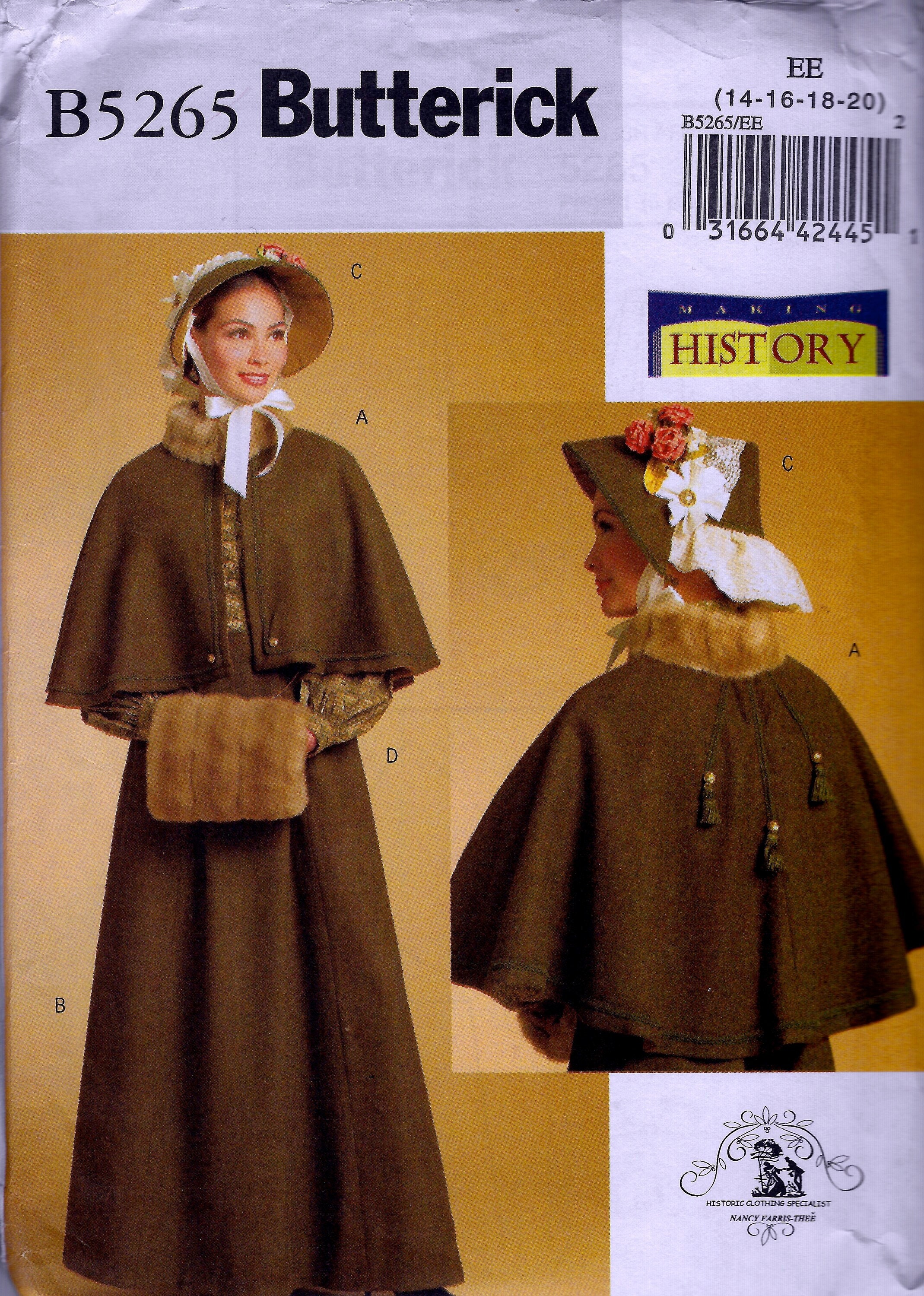 Vintage Cape, Skirt,bonnet & Muff - Butterick 5265 - Uncut Sewing ...