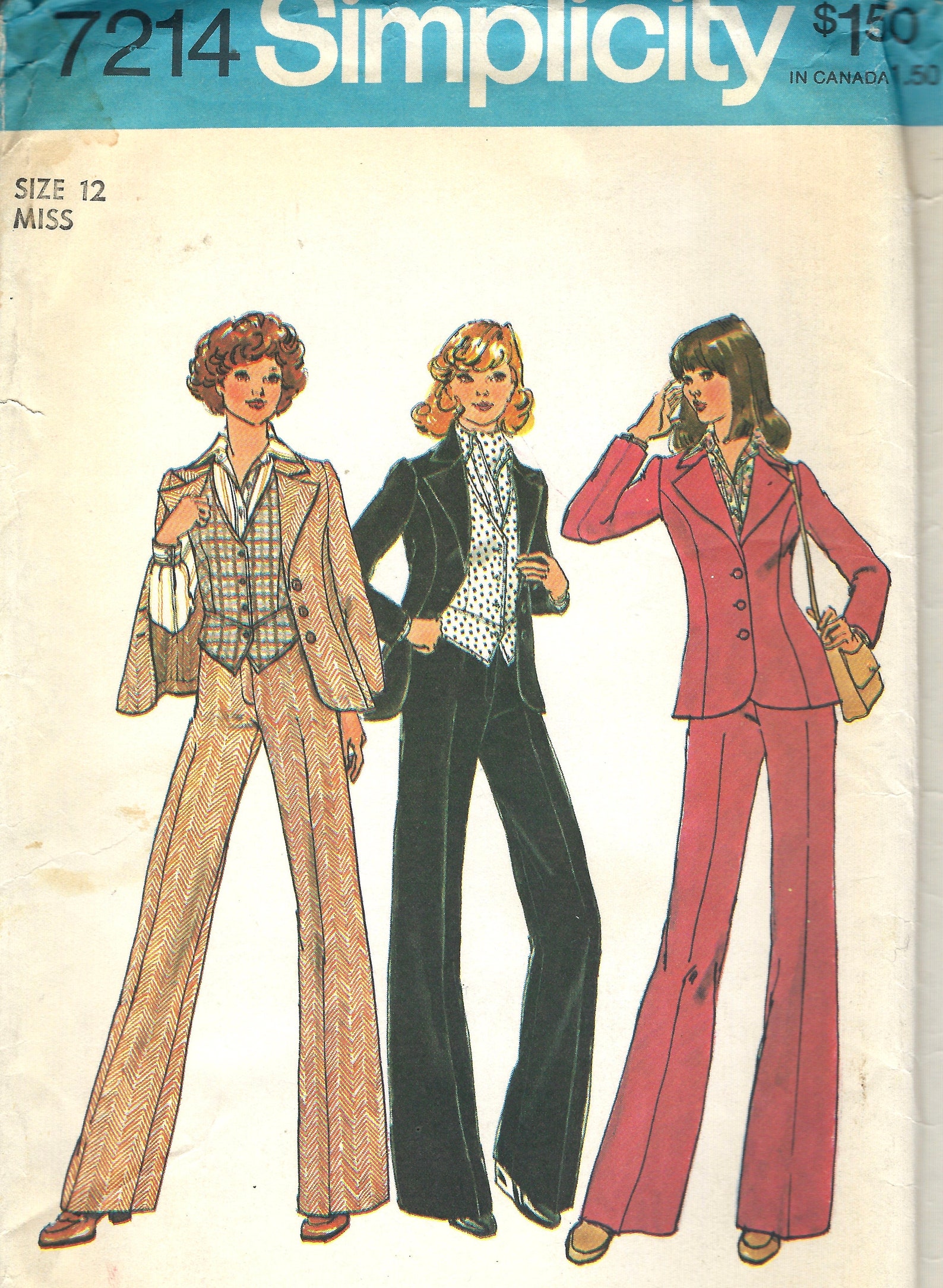 Jacket, Vest, Blouse, Bell Bottom Pants & Ascot - Simplicity 7214 ...
