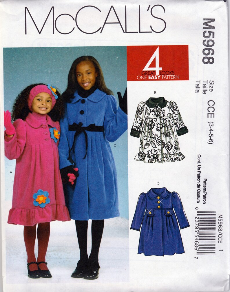 Girls' Fleece Coat & Headband - Mccall's 5968 - Uncut Pattern - Etsy