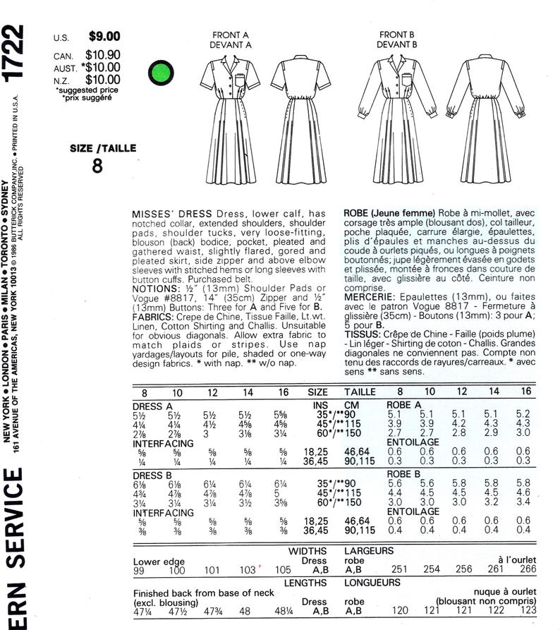 Shirtdress by Ralph Lauren - Vogue 1722 - Uncut Sewing Pattern - Etsy