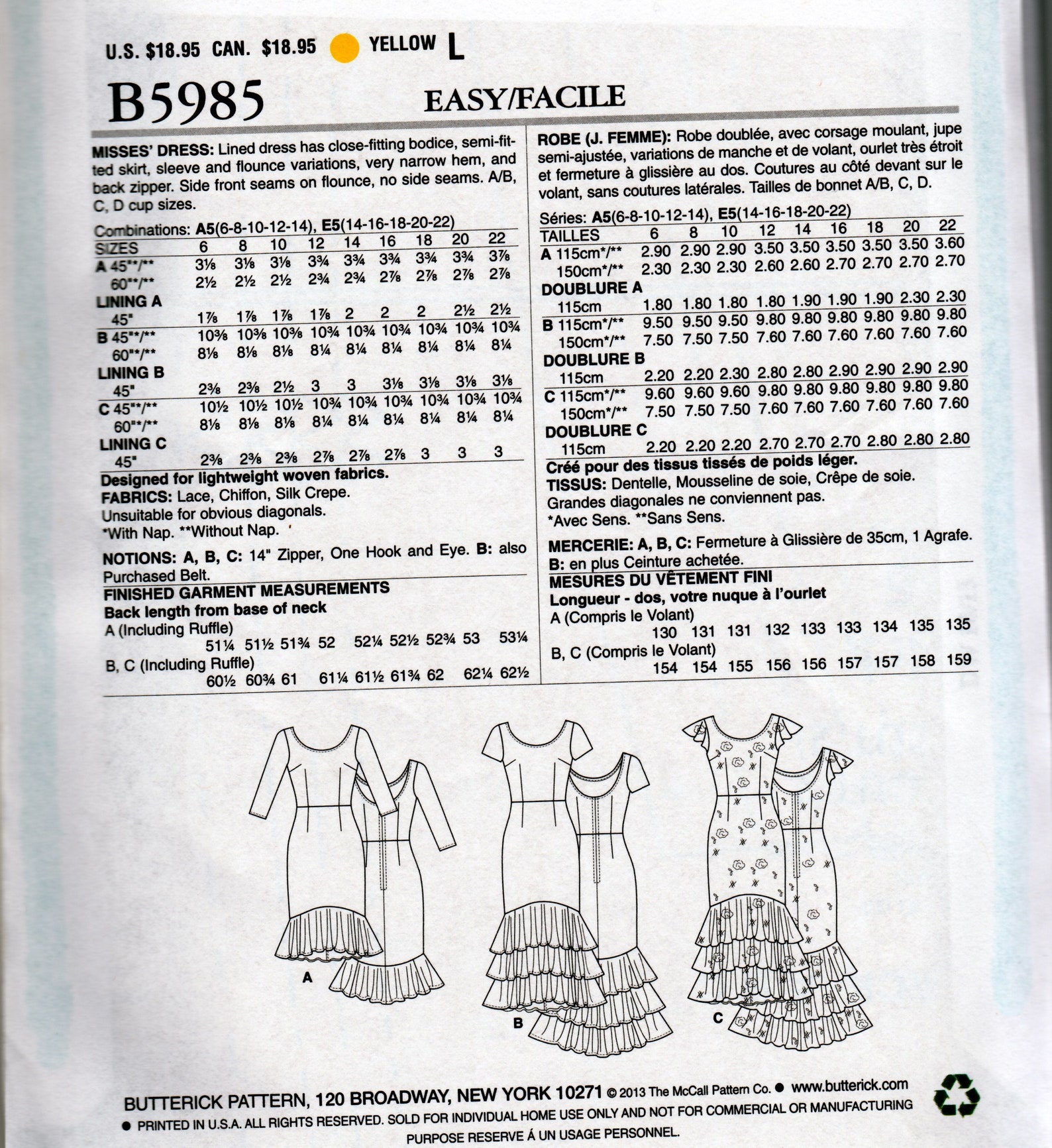 Dresses With Flounce Butterick 5985 Uncut Pattern - Etsy