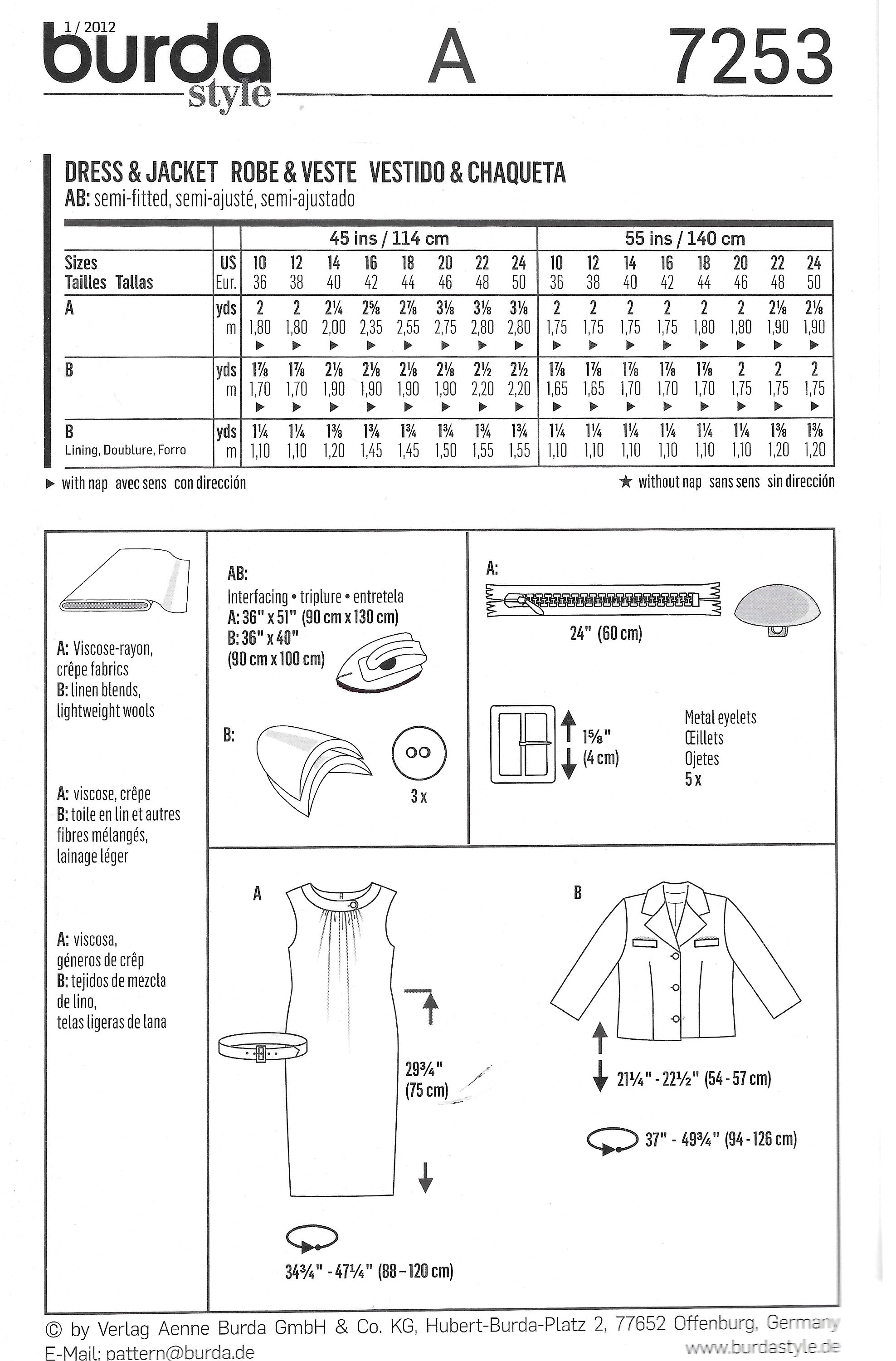 Retro Dress, Jacket & Belt Burda 7253 Uncut Sewing Pattern - Etsy