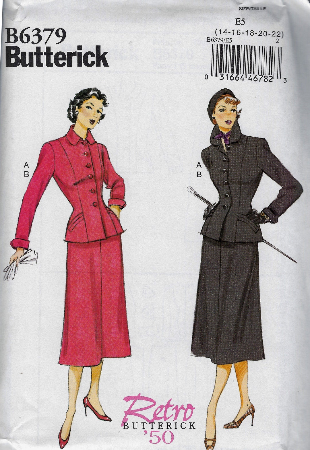 Retro 1950 Jacket & Skirt Reprint - Butterick 6379 - Uncut Pattern - Etsy