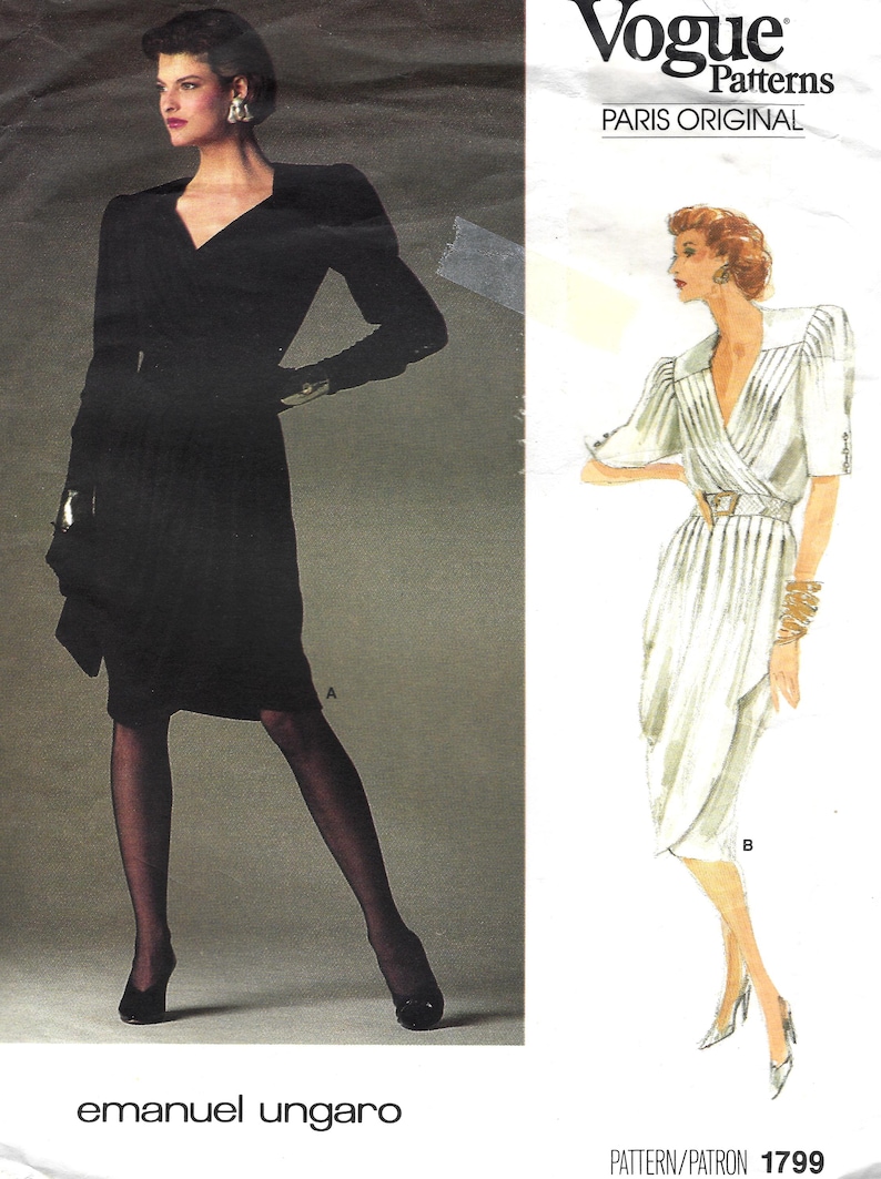 Dress, Tucks, Wrap Front by Emanuel Ungaro - Vogue 1799 - Uncut Sewing ...
