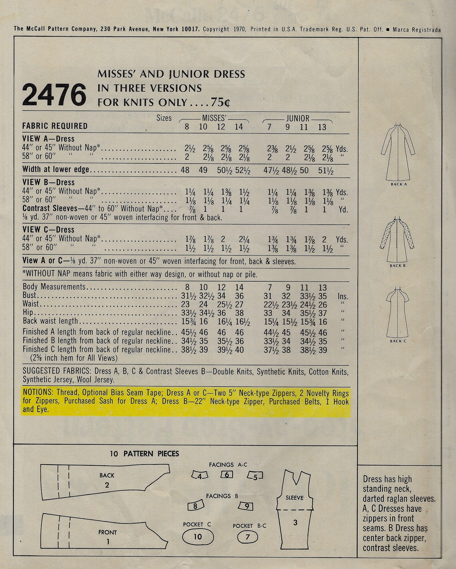 Retro Dress, Funnel Neckline Mccall's 2476 Uncut Sewing Pattern - Etsy