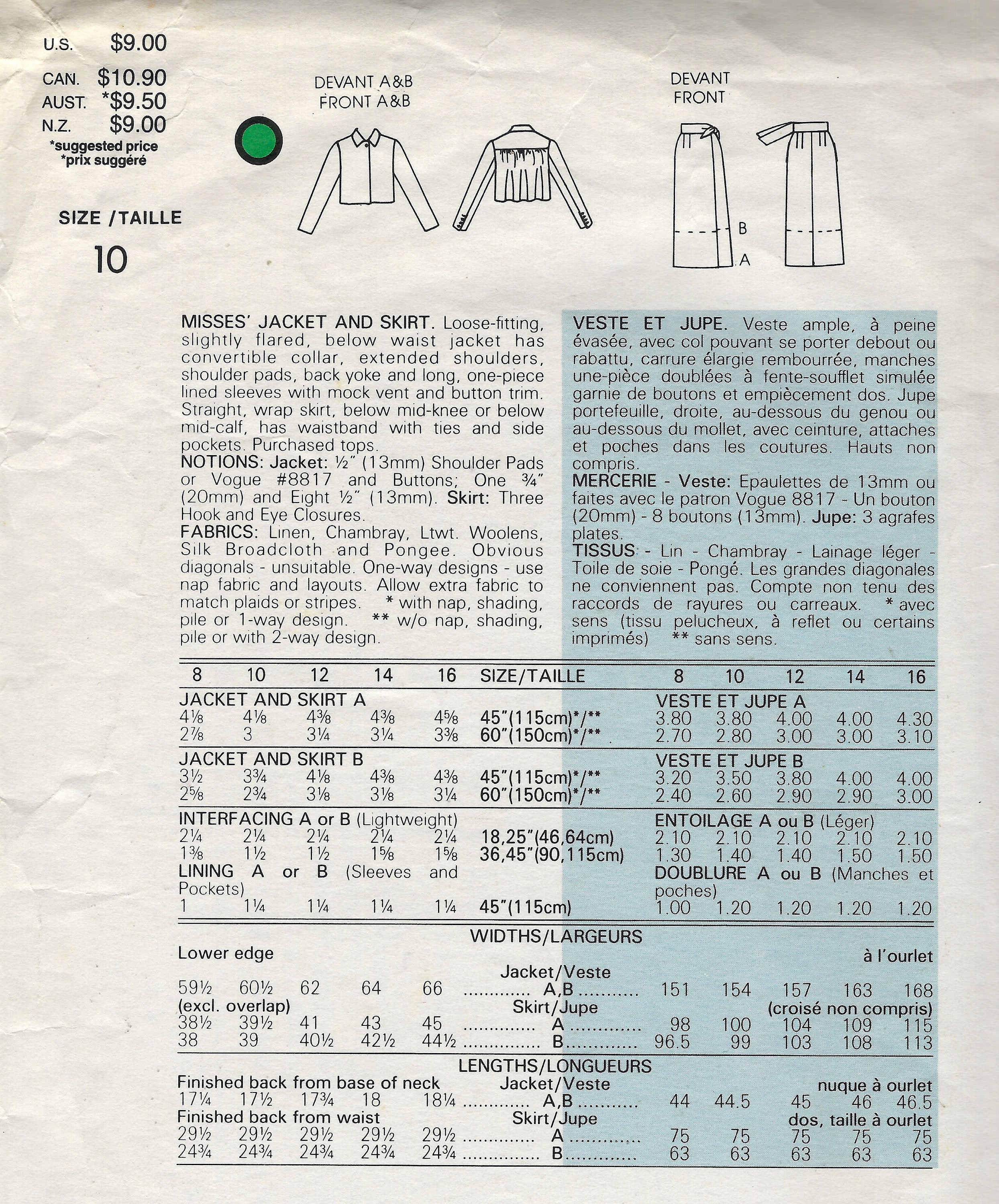 Jacket & Skirt by Perry Ellis Vogue 1354 Uncut Sewing Pattern - Etsy