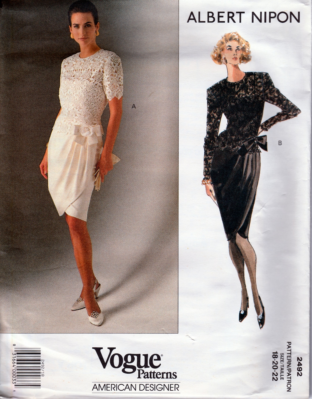 Vogue 2492 Dress & Lace Top Sewing Pattern by Albert Nipon - Etsy