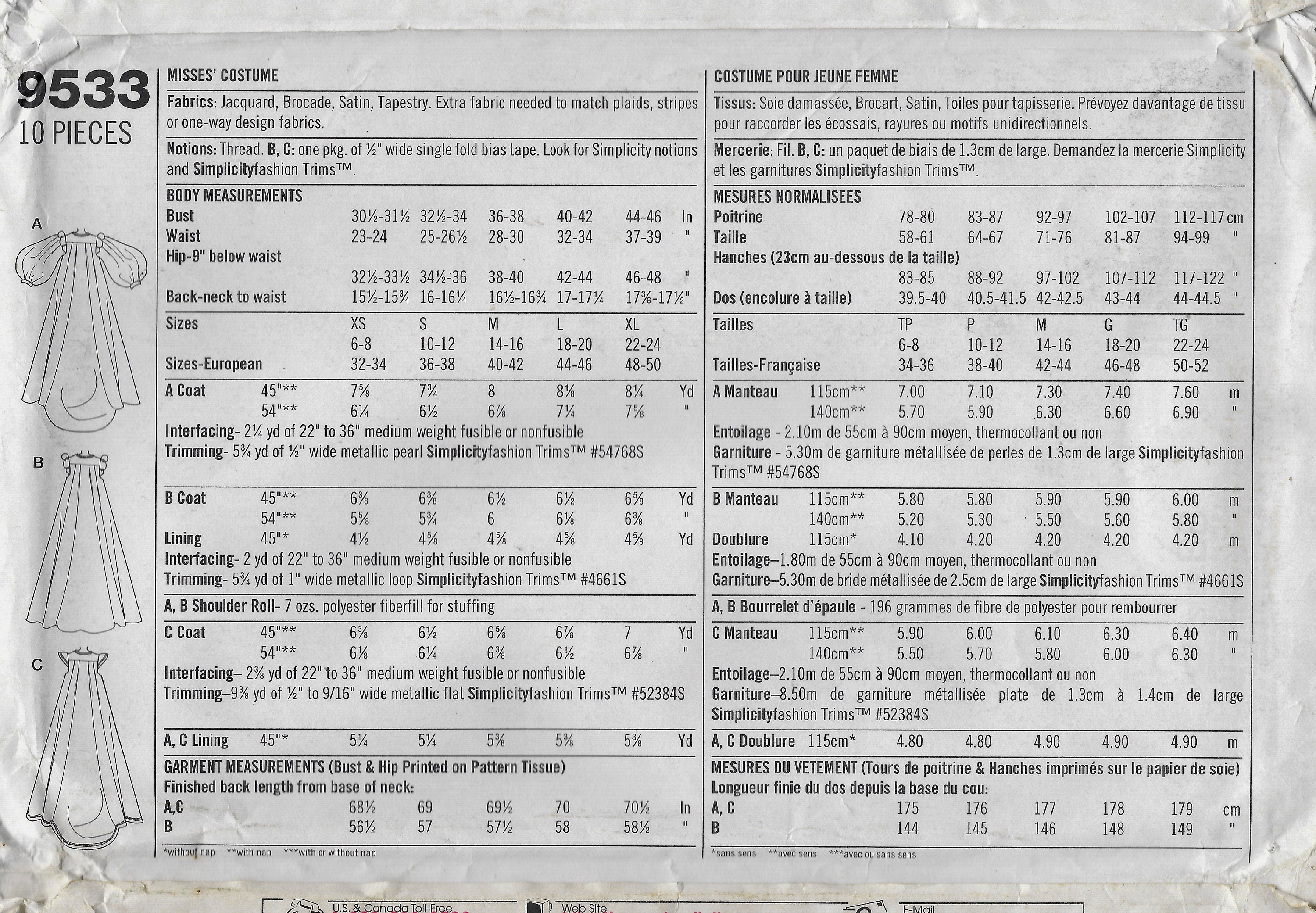 Renaissance Costumes by Andrea Schewe - Simplicity 9533 - Uncut Sewing ...