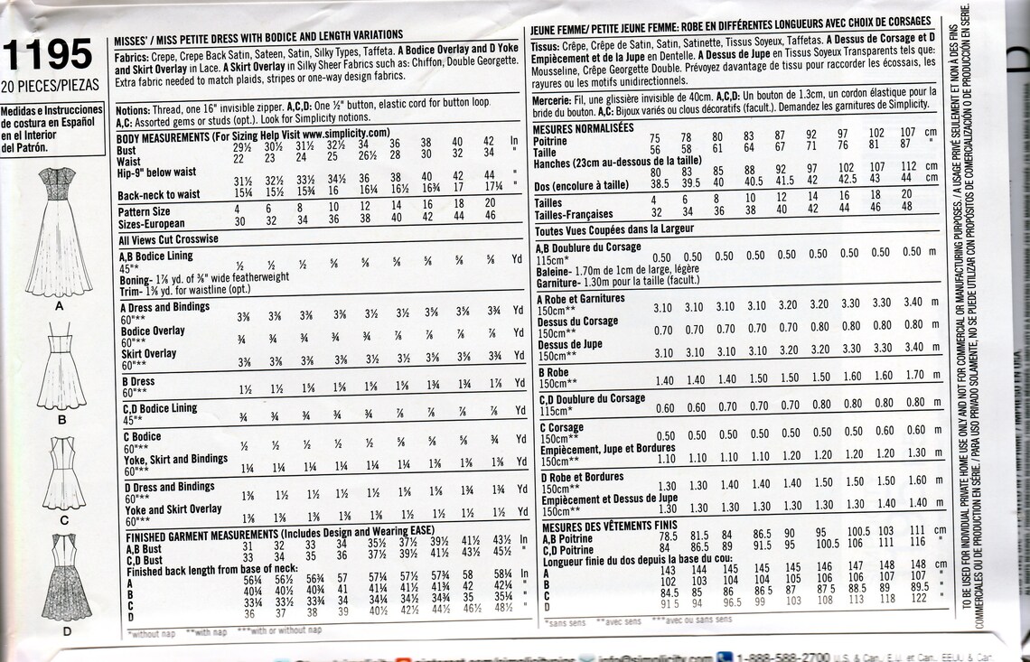 Lace Bodice Dresses Simplicity 1195 Uncut Pattern - Etsy