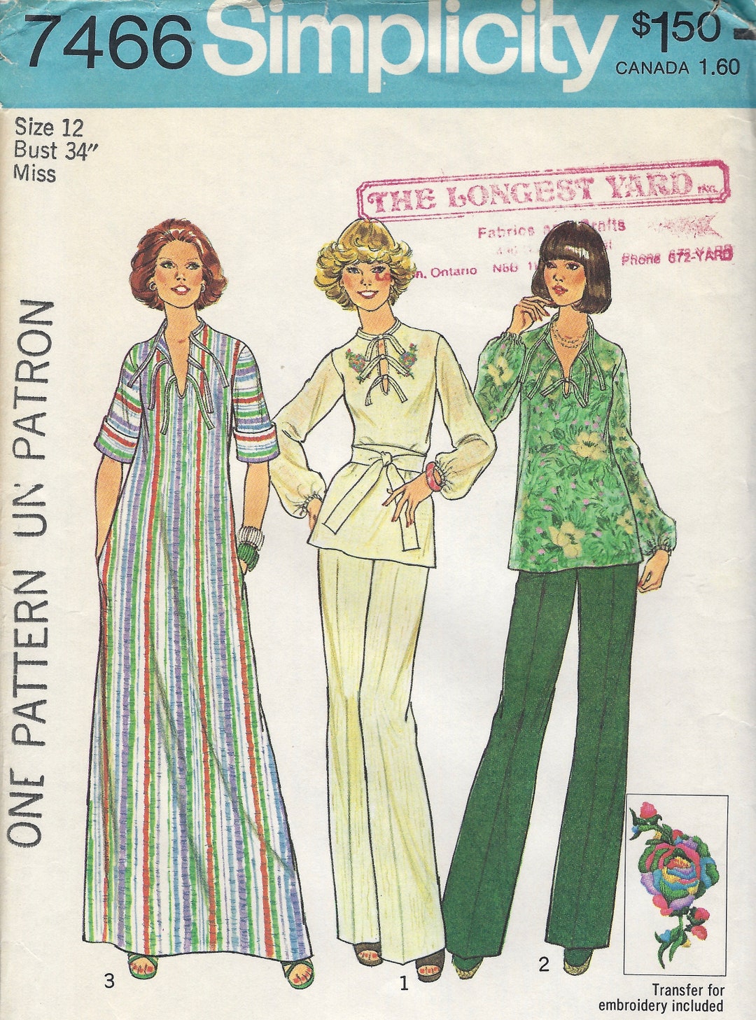 Caftan, Top & Bell Bottom Pant - Simplicity 7466 - Uncut Sewing Pattern ...