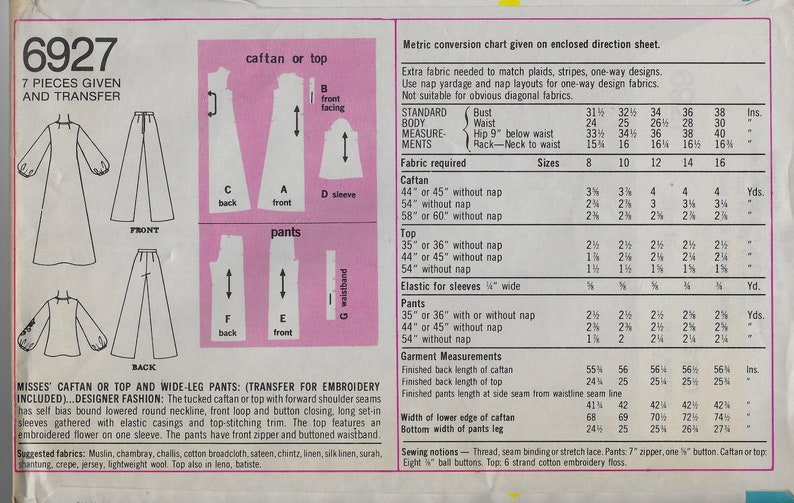 Caftan, Top & Bell Bottom Pants simplicity 6927 Uncut Pattern - Etsy