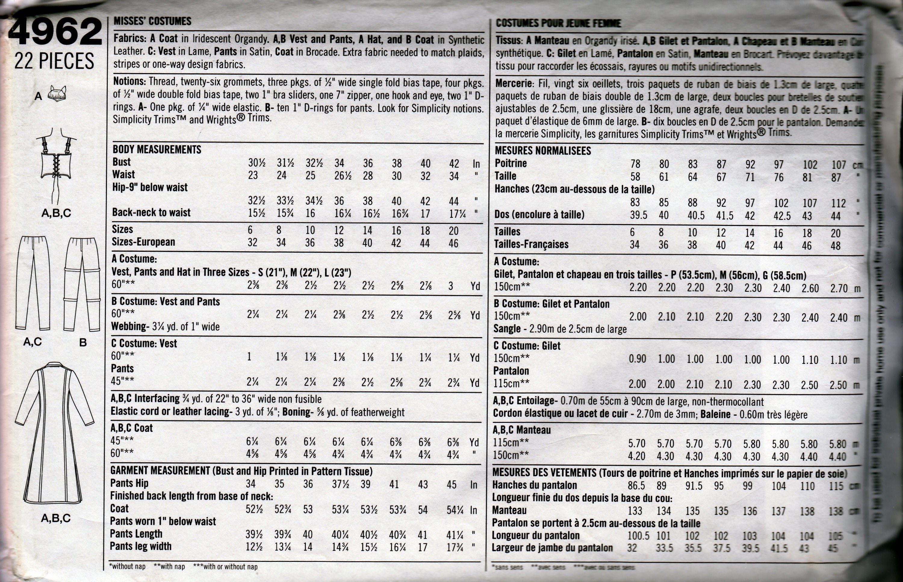 Designer Coat, Pants, Vest & Hat - Simplicity 4962 - Uncut Pattern - Etsy