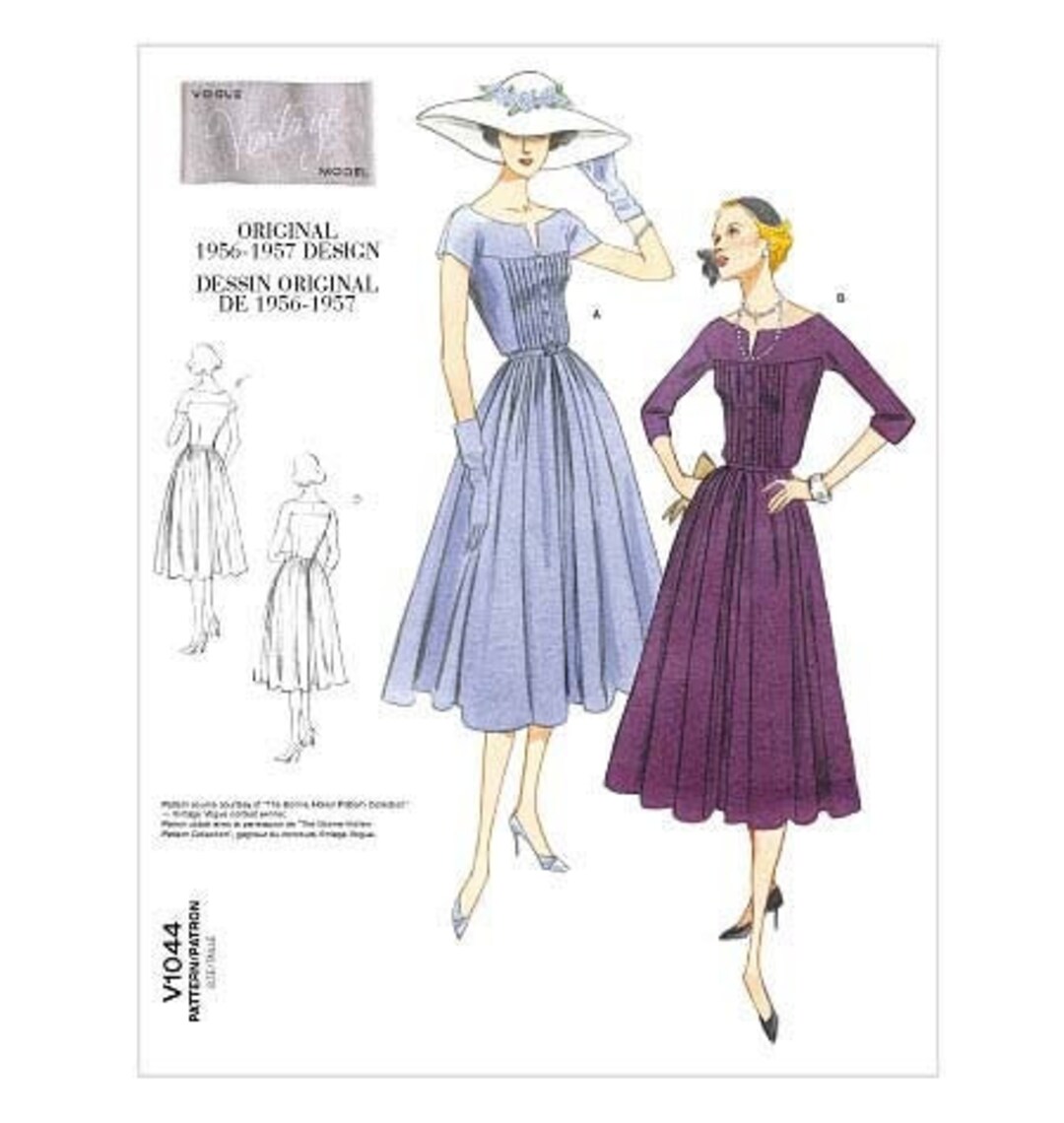 Retro 1950's Dress, Inverted Pleats & Belt Vintage Vogue 1044 Uncut ...