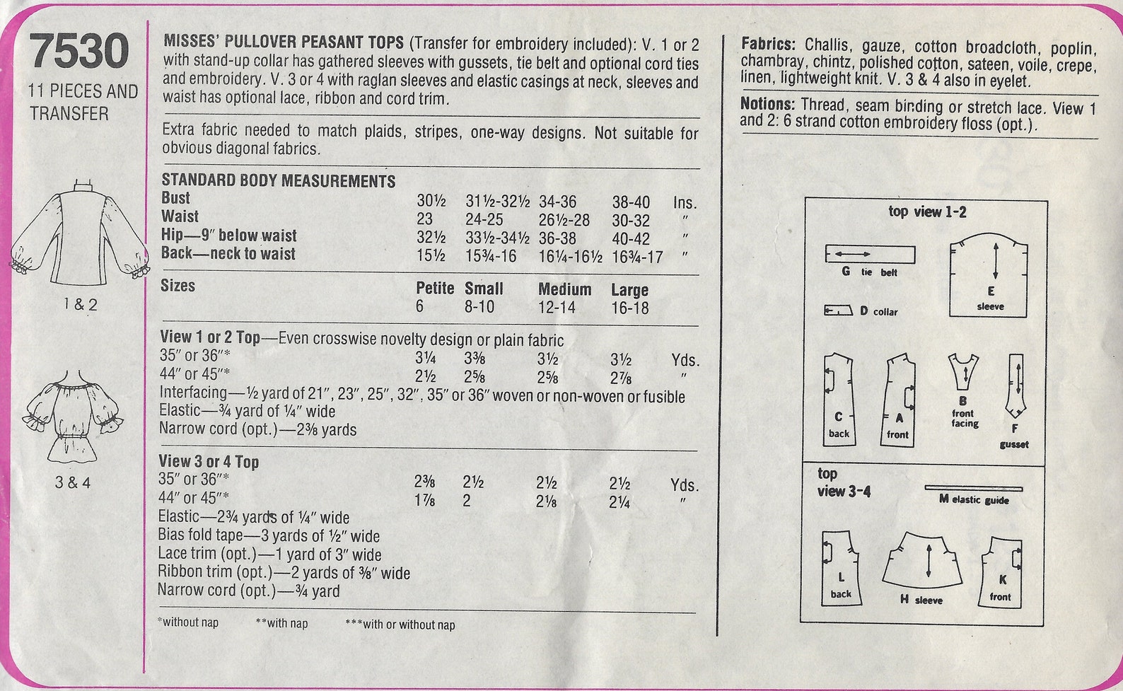Peasant Tops - Simplicity 7530 - Uncut Sewing Pattern - Etsy