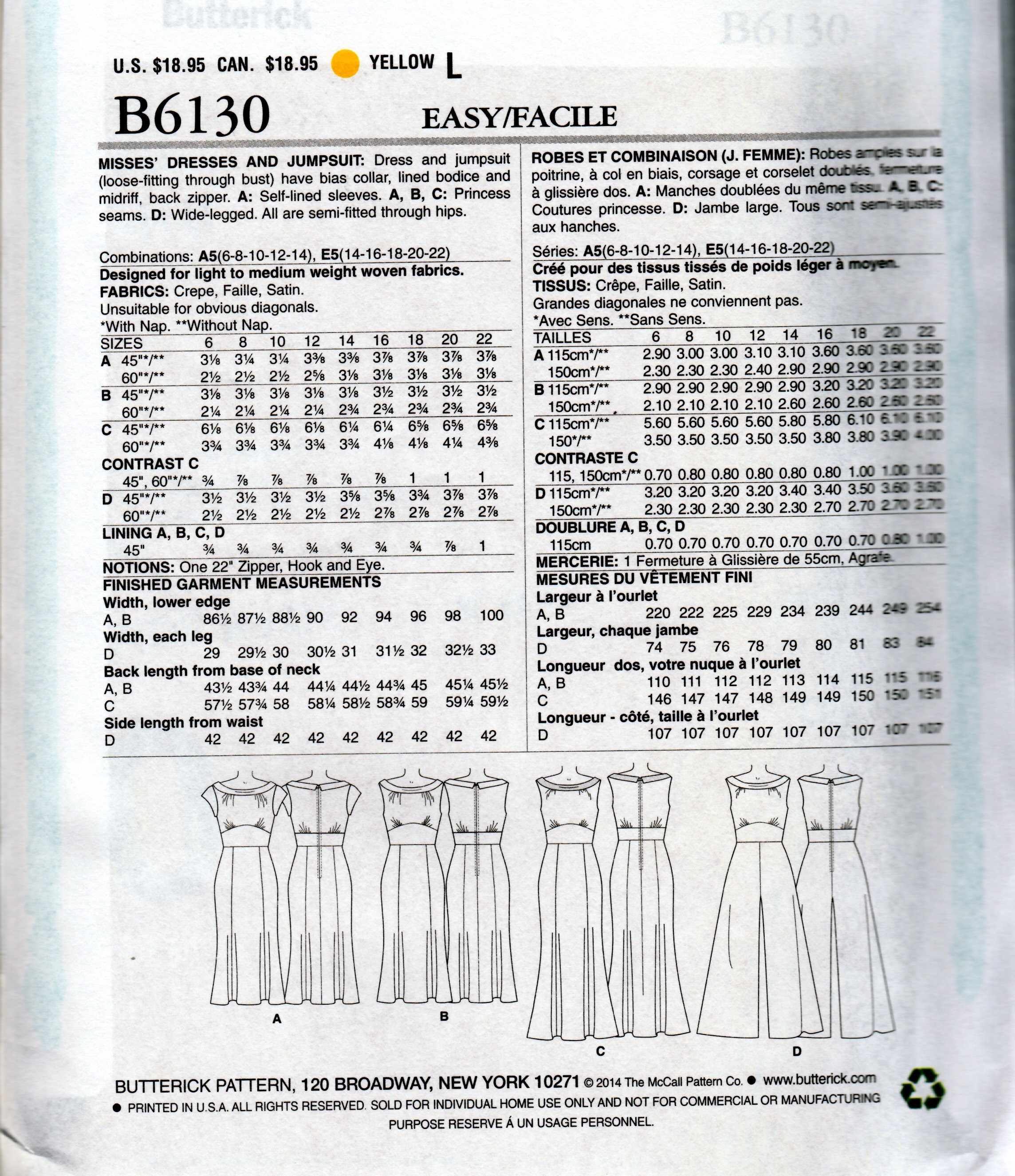 Butterick 6130 Dresses & Jumpsuit Sewing Pattern - Etsy