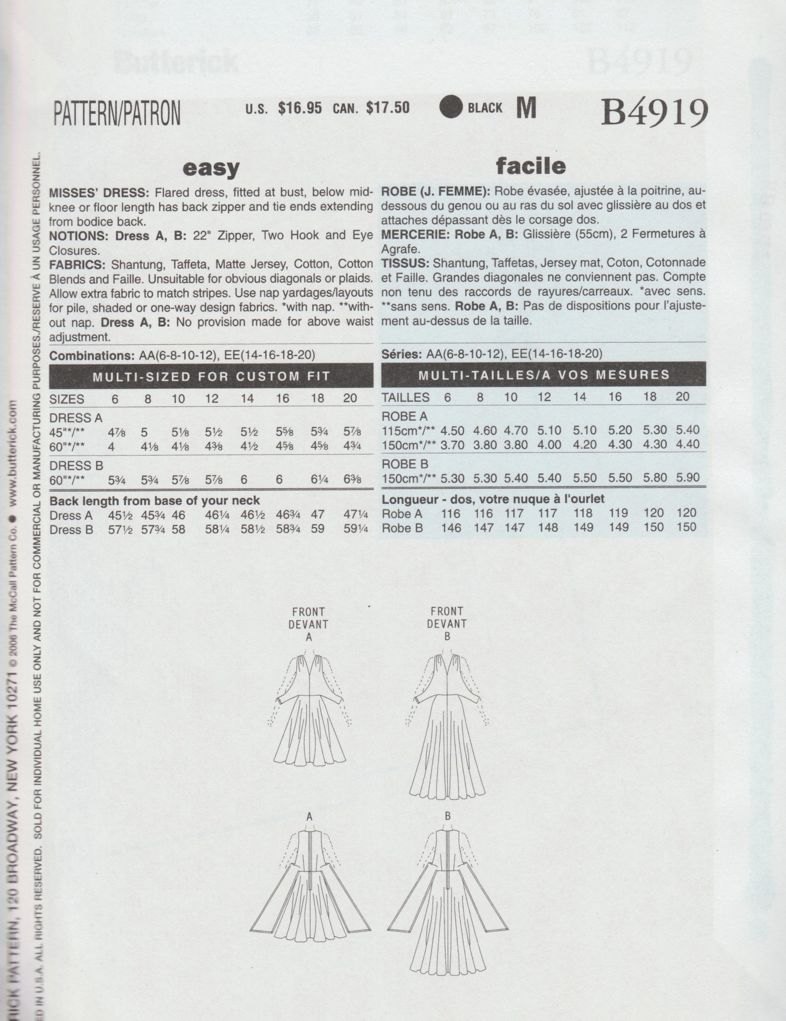 Retro 1952 Dress or Evening Gown Reprint Butterick 4919 Uncut Pattern ...