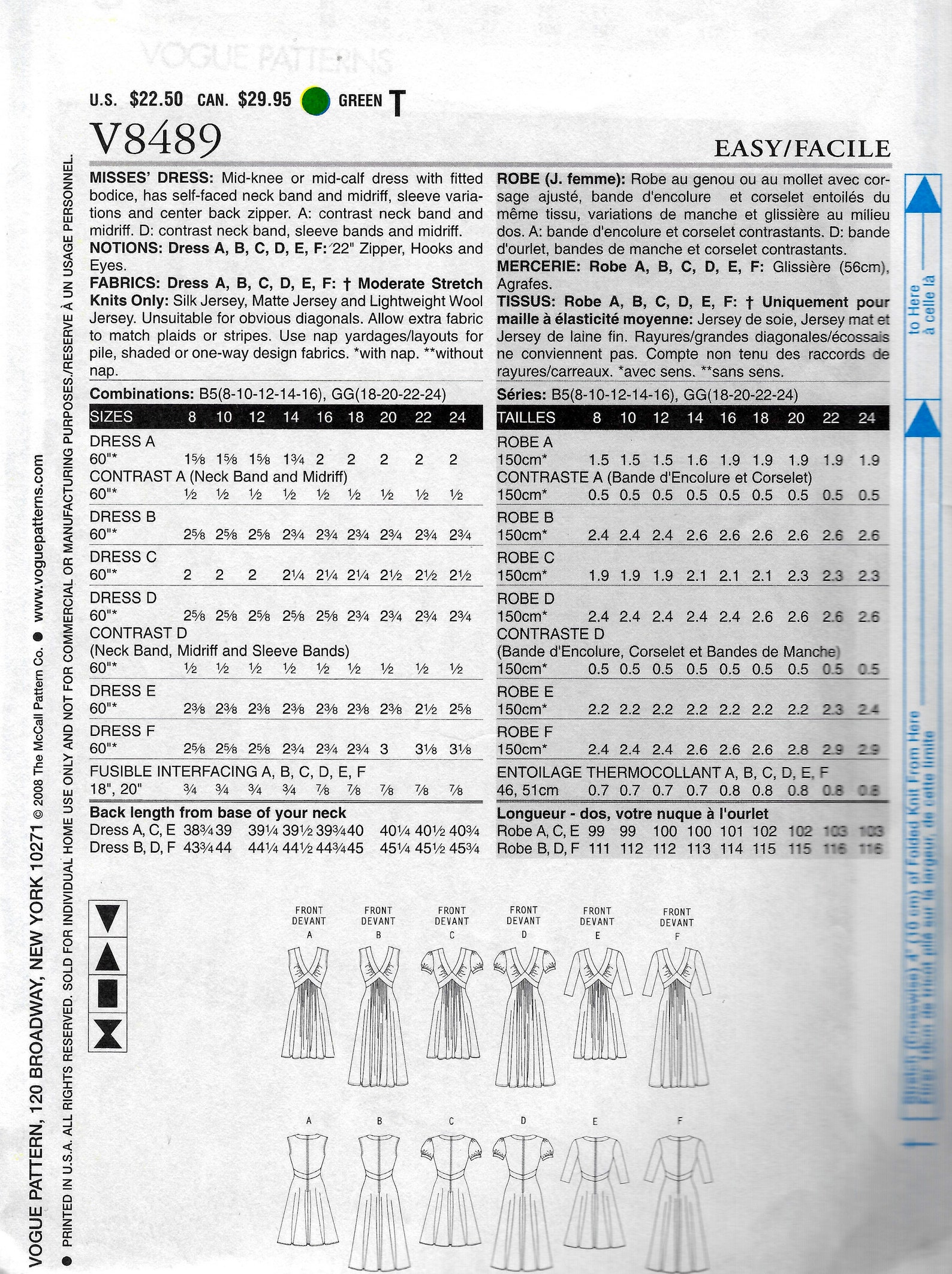 Dresses, Knit Fabrics Vogue 8489 Uncut Pattern - Etsy