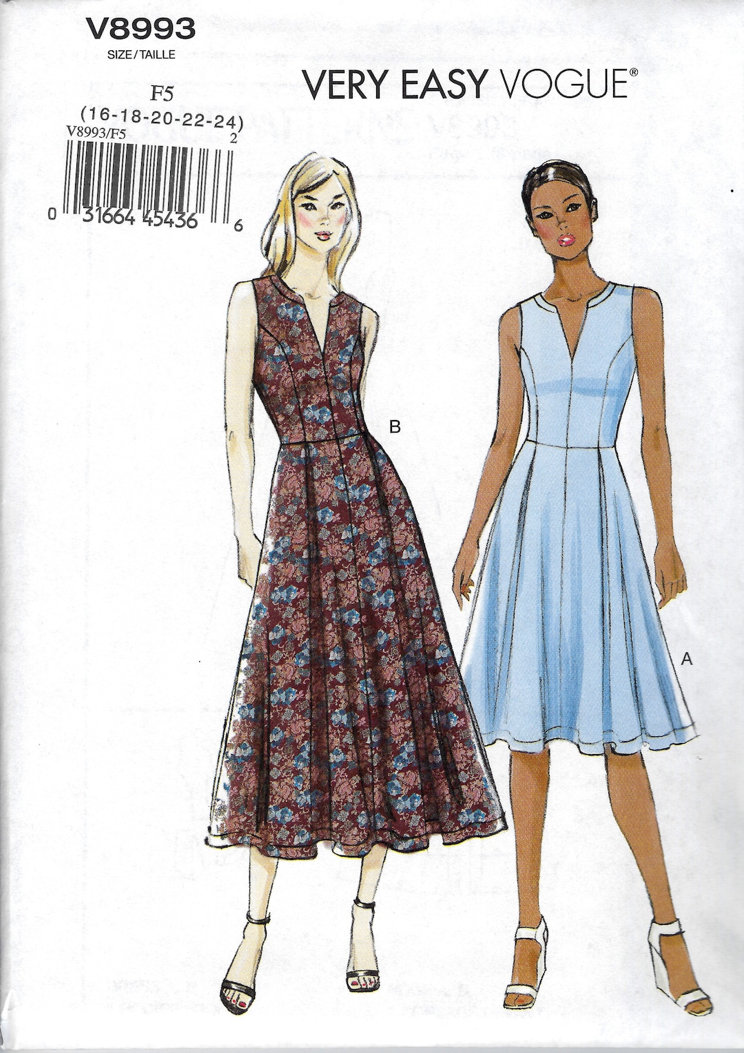 Dress, Pleated Skirt - Vogue 8993 - Uncut Sewing Pattern - Etsy