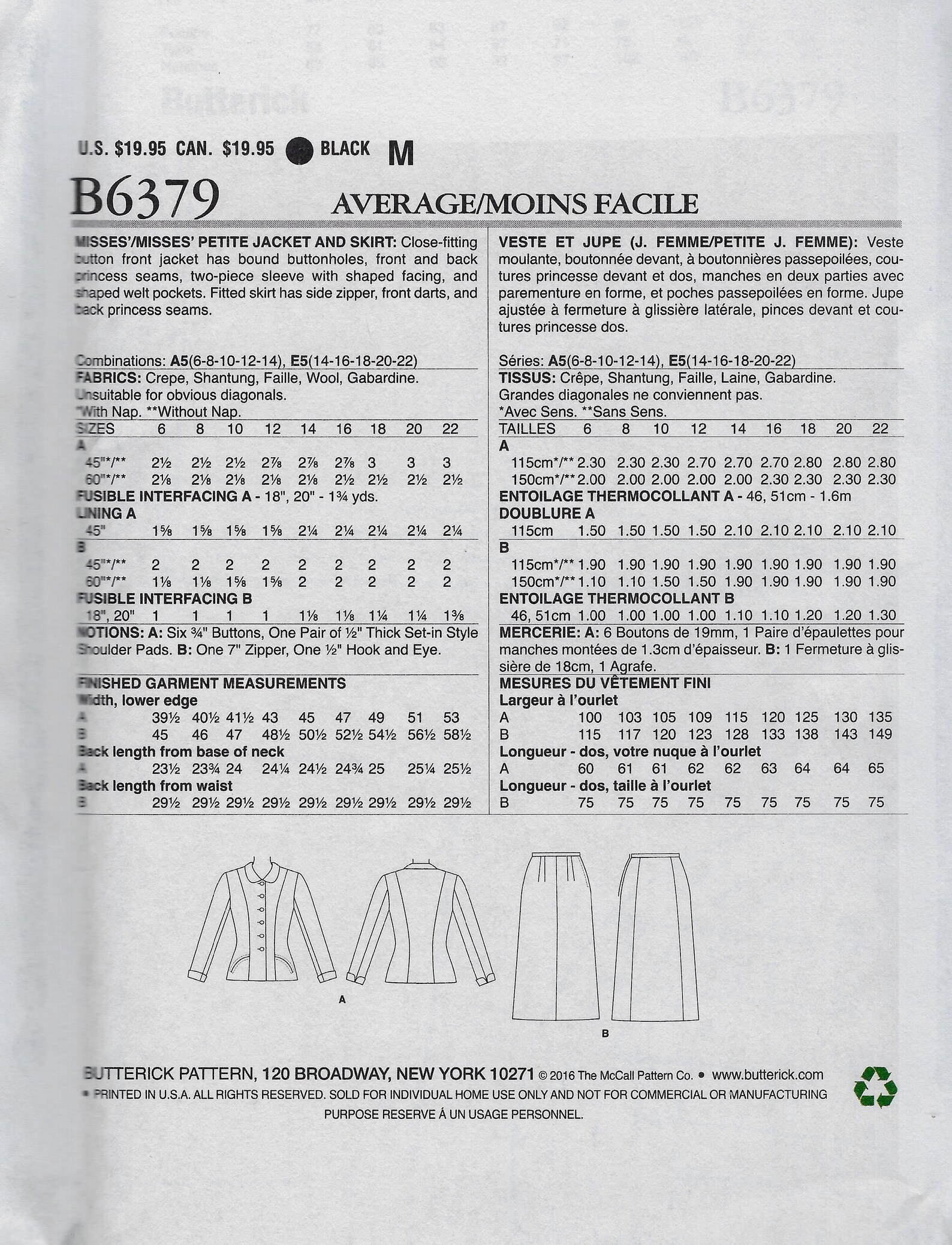 Retro 1950 Jacket & Skirt Reprint Butterick 6379 Uncut Pattern - Etsy