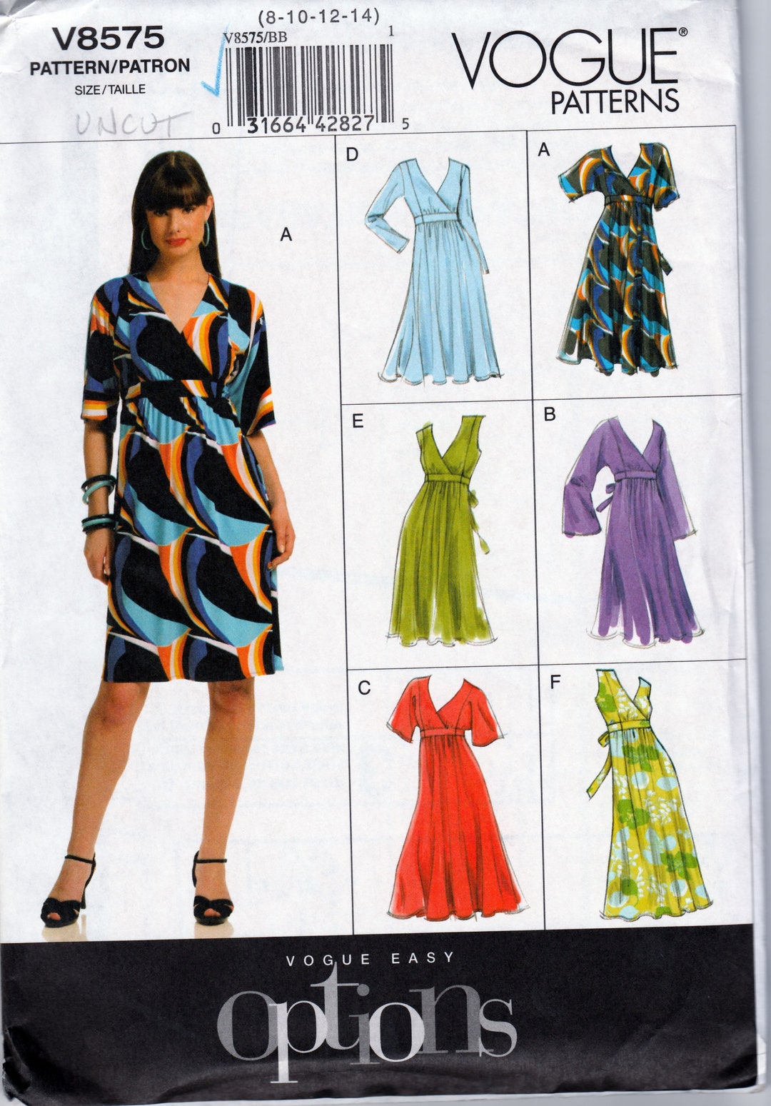Sleeve Options Dress Set- Vogue 8575 - Uncut Sewing Pattern - Etsy