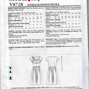 Retro 1946 Dress & Belt Reprint Vogue 8728 Sewing Pattern - Etsy