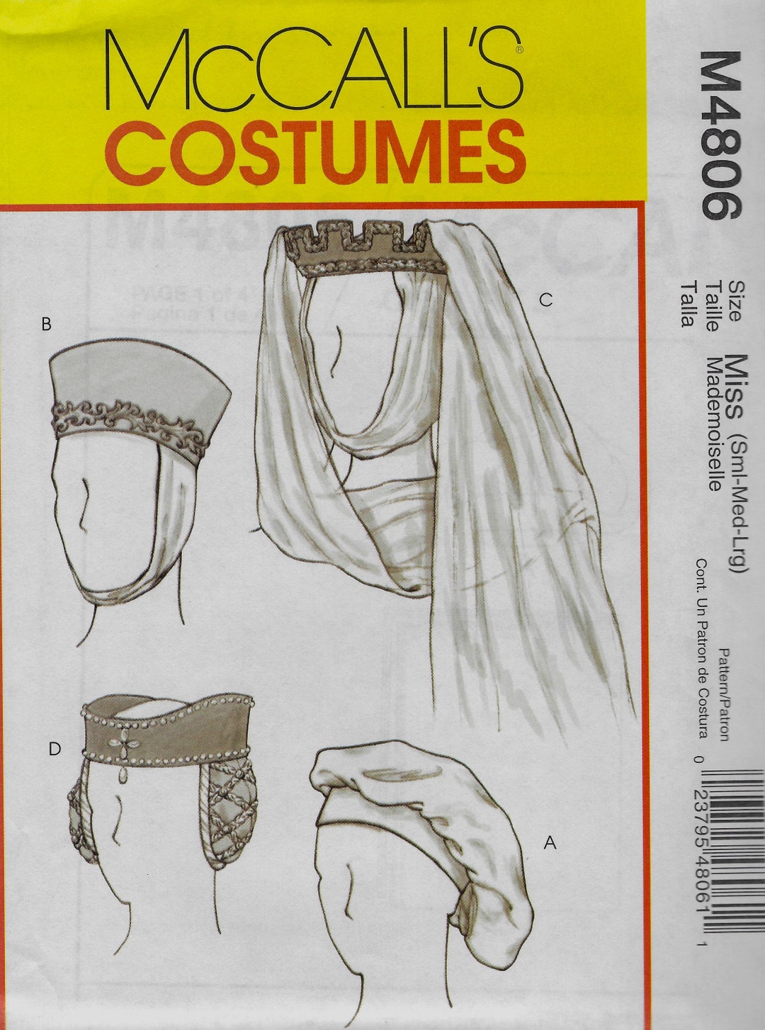 Medieval & Renaissance Hats - Mccall's 4806 - Uncut Sewing Pattern - Etsy