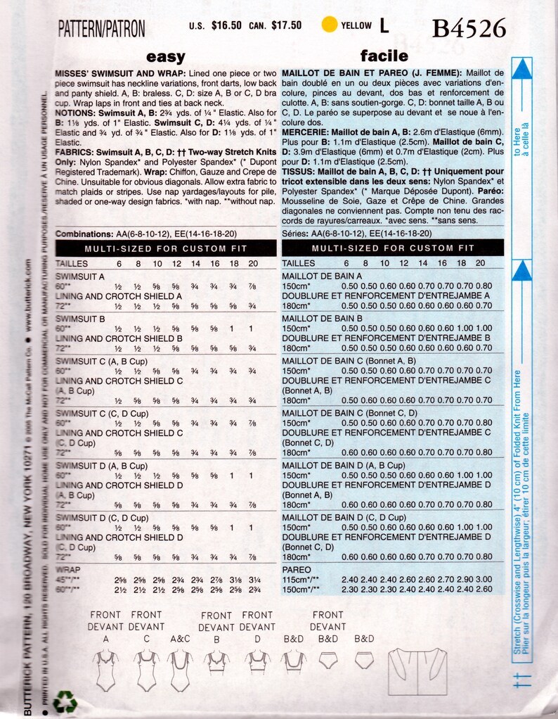 Swimsuit & Wrap Butterick 4526 Uncut Pattern - Etsy