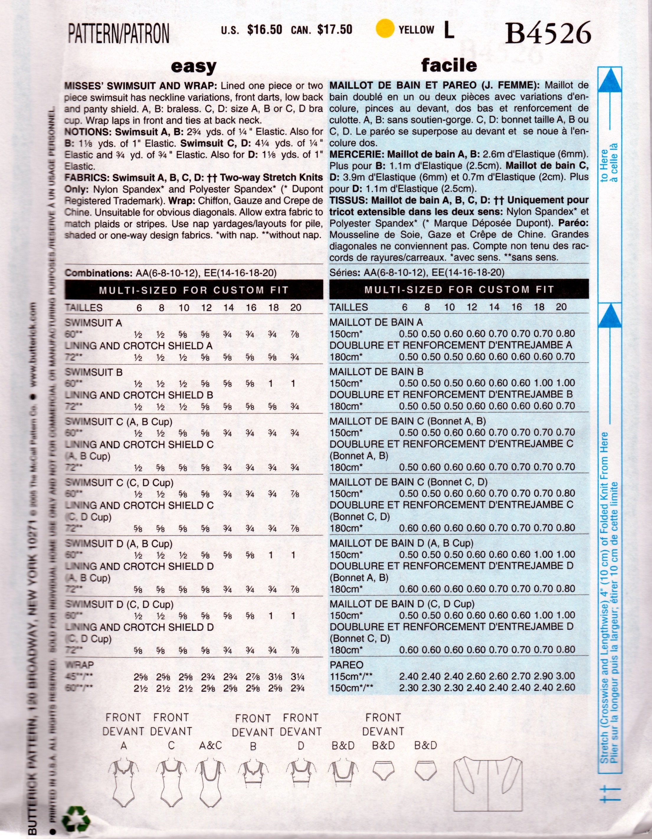 Swimsuit & Wrap Butterick 4526 Uncut Pattern - Etsy