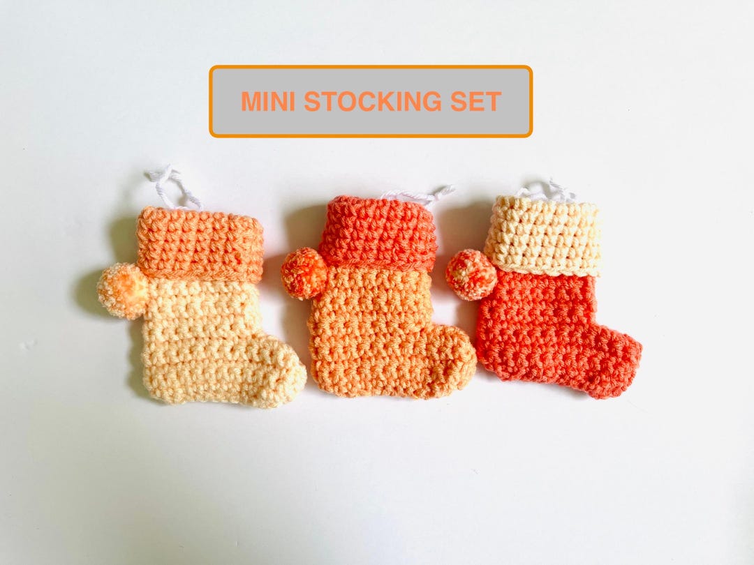 Crocheted Mini Stocking Set Shades of Orange Ornament, Gift Card Holder ...