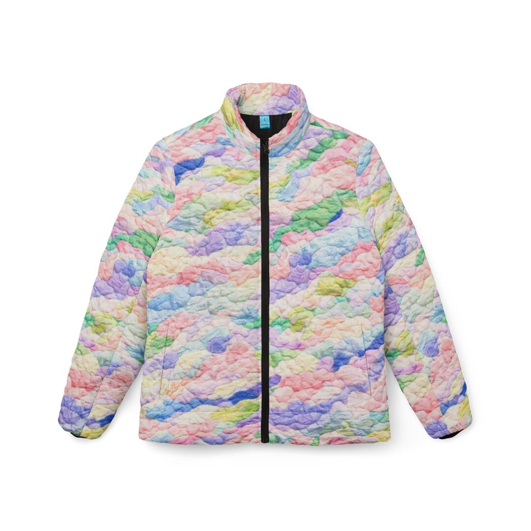 Pastel Cloud Print Puffer Jacket | All-over Print Quilted Coat - Etsy