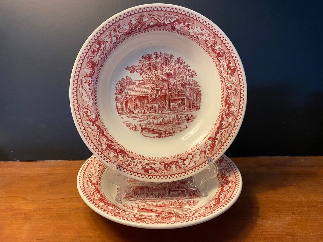 Memory Lane Royal Ironstone Red Rimmed Soup Bowls Set of 2 8.5 ...