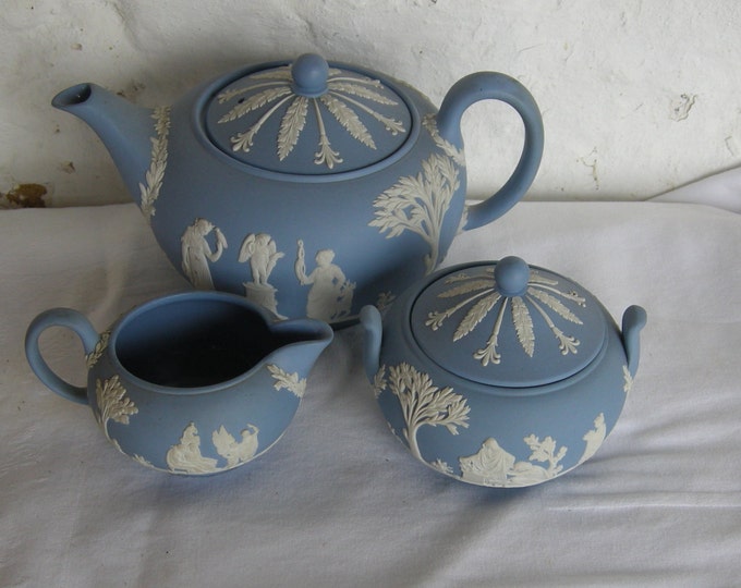 3 Piece Blue Wedgwood Jasperware Tea Set - Etsy
